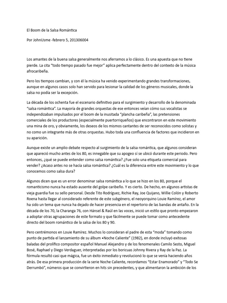 El Boom de La Salsa Romántica | PDF | Musica Latinoamericana | Musica ...
