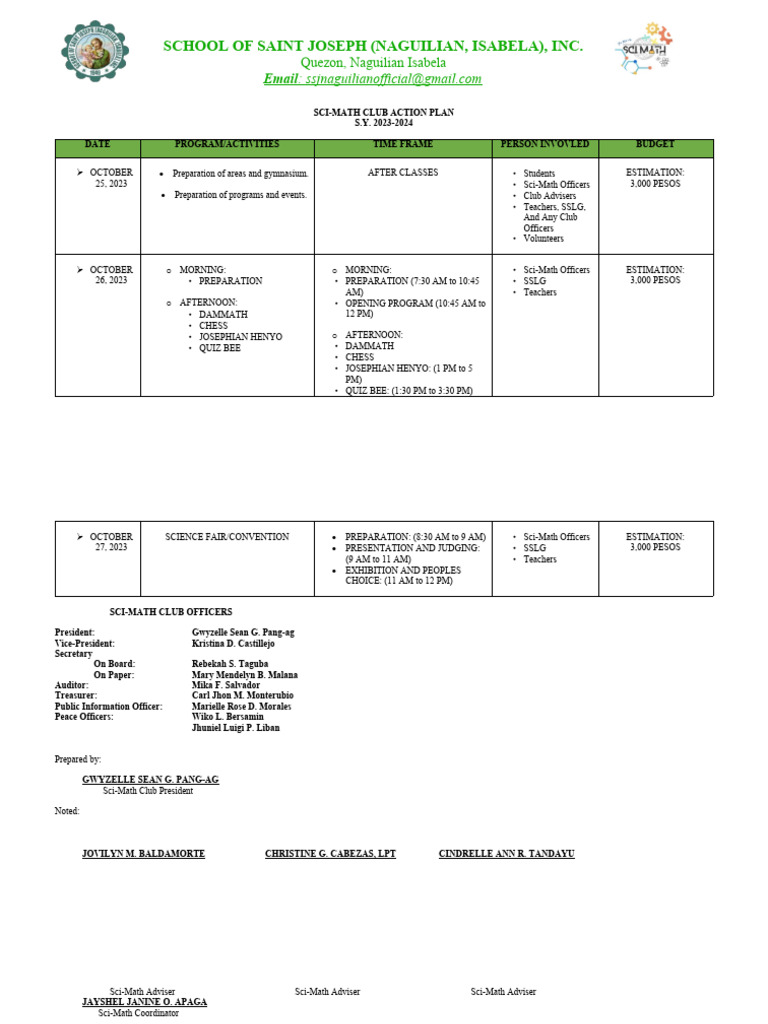 Sci Math Event Plan | PDF