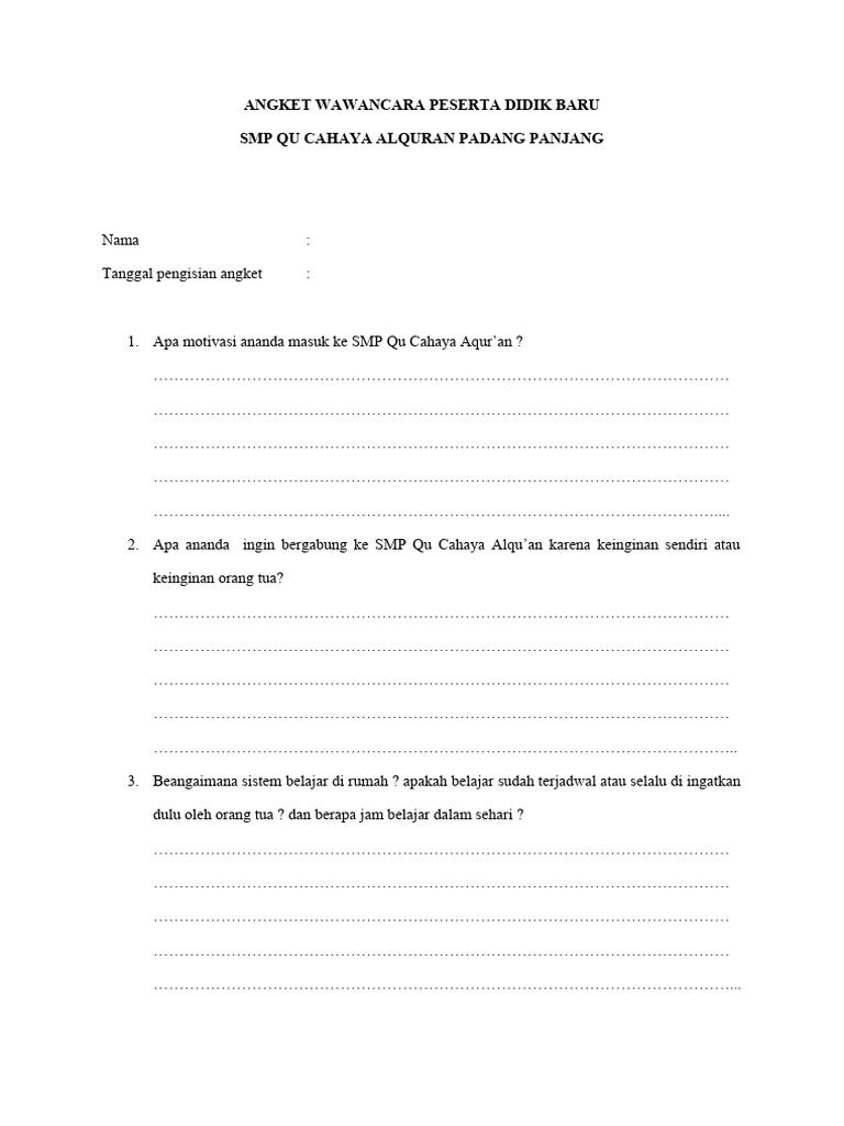 Angket Wawancara PPDB | PDF