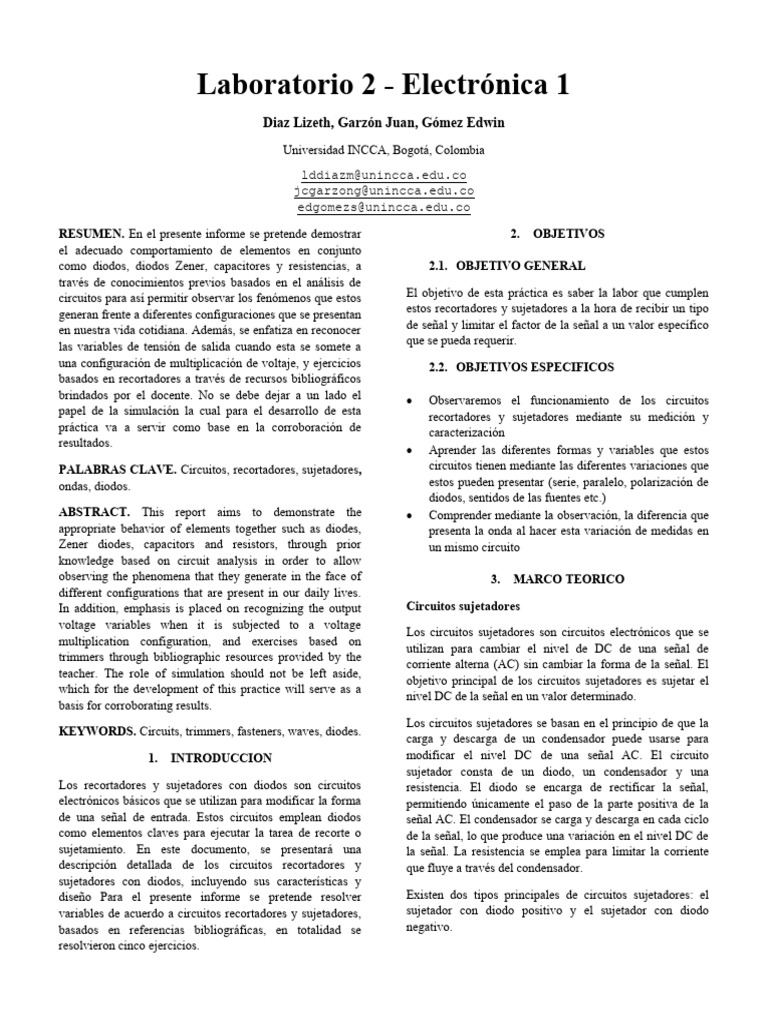 Laboratorio 2 Electronica 1 | PDF | Diodo | Electrónica