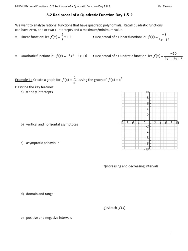 3.2reciprocal of A Quadratic Function Day 1& 2 | PDF | Asymptote ...