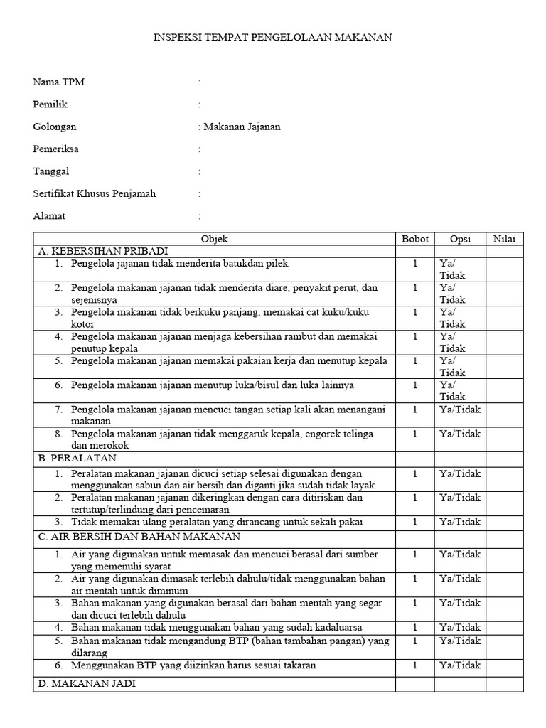 Form Makanan Jajanan | PDF