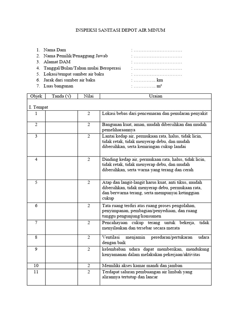 Form Inspeksi Sanitasi Depot Air Minum | PDF