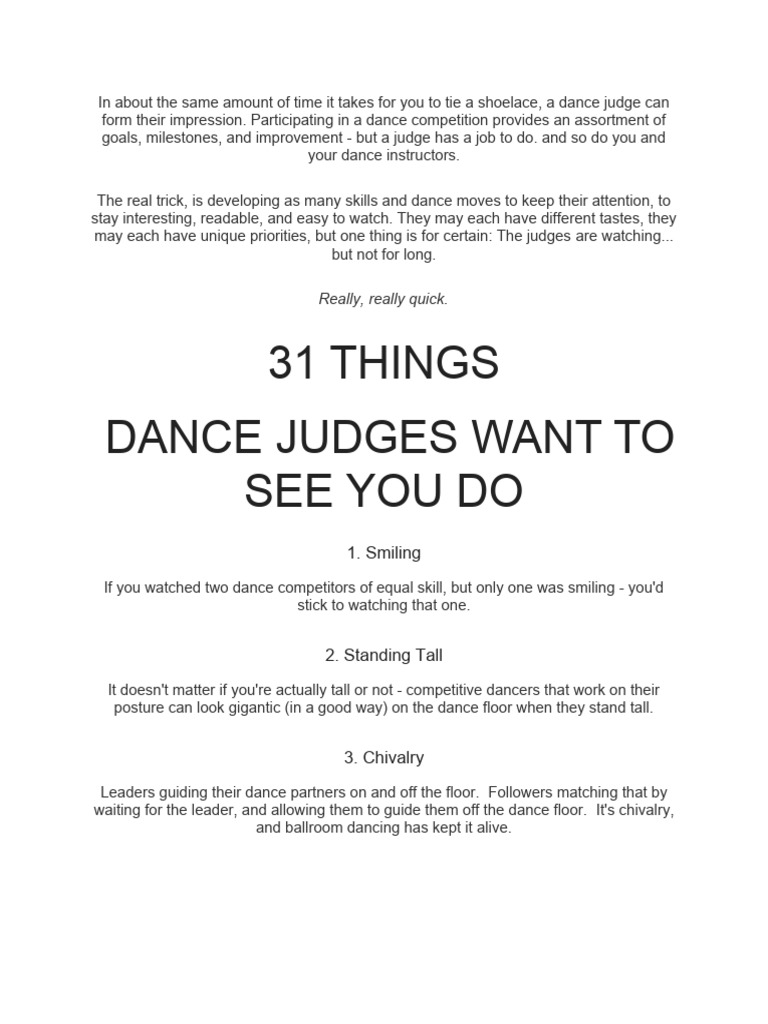31 Things Dance Judges Want To See You Do | PDF | Dances | Ballroom Dance