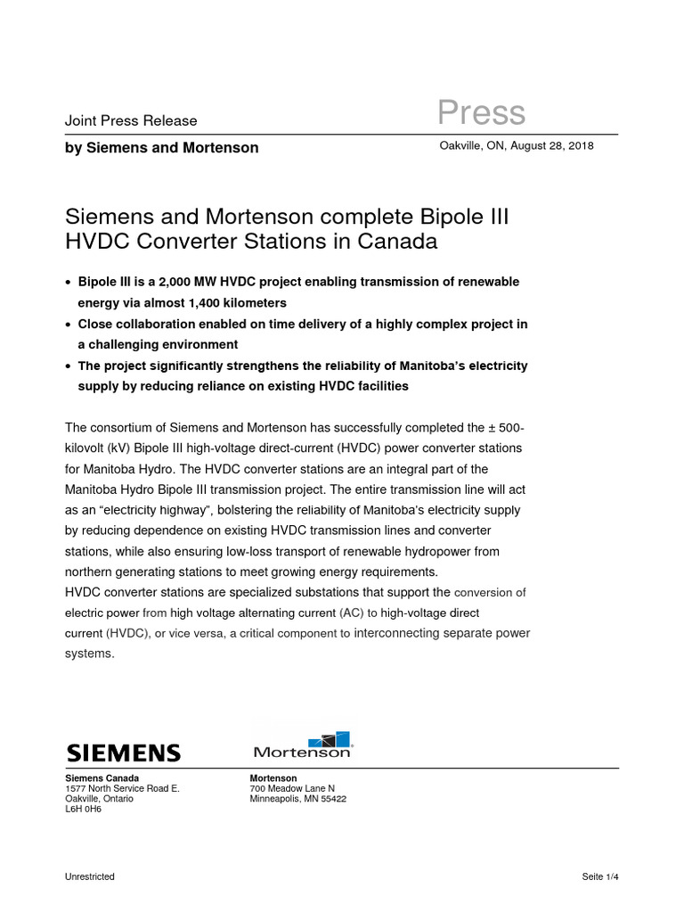 Ca en 0828 Siemens Mortenson Bipole III HVDC Converter Stations | PDF ...