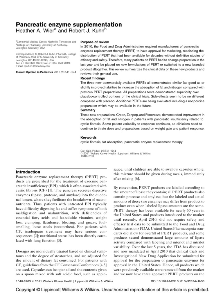 Pancreatic Enzyme Supplement - Pediatric | PDF | Pharmacology | Medicine