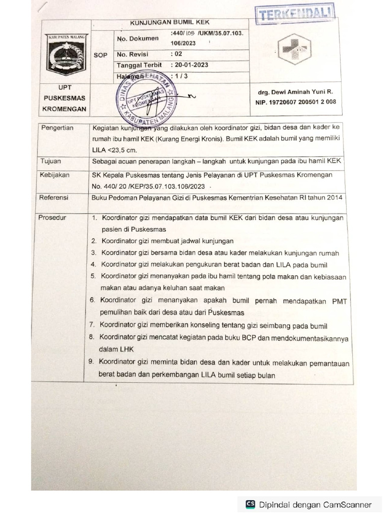 SOP Kunjungan Bumil KEK | PDF