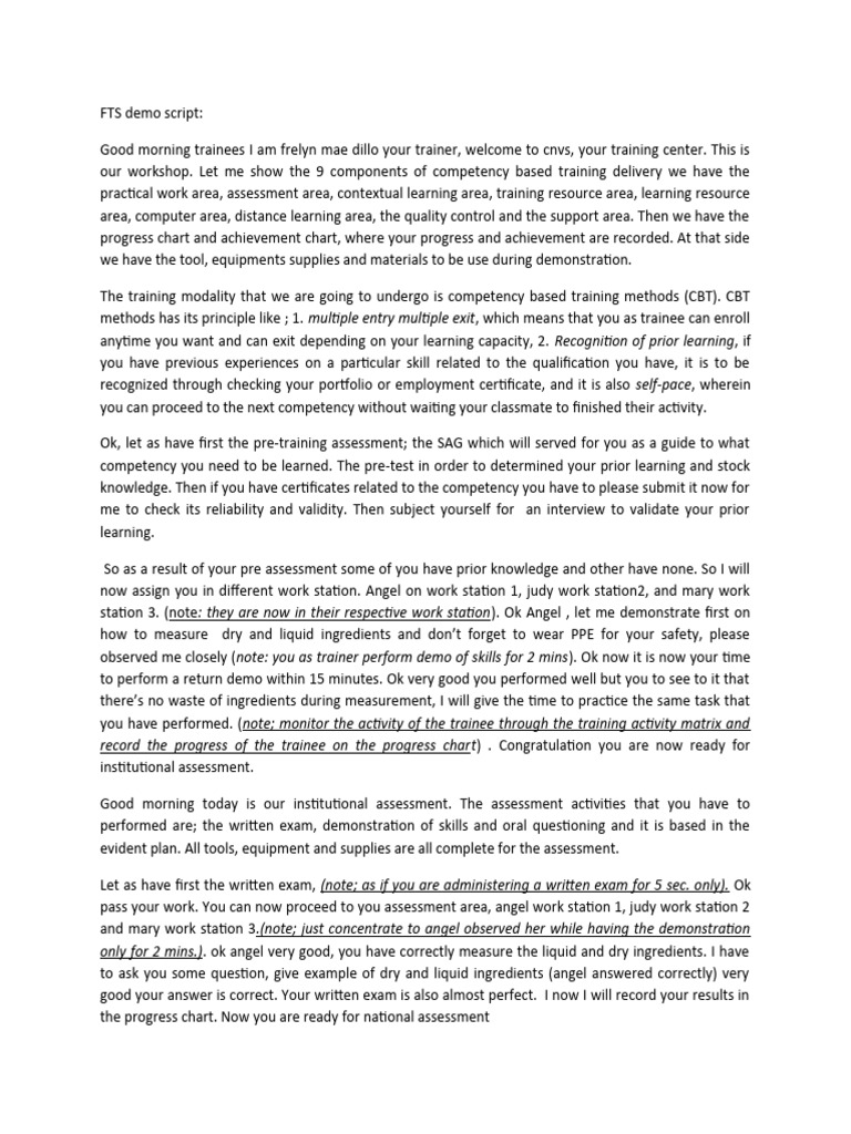 FTS Demo Script | PDF | Behavior Modification | Cognition