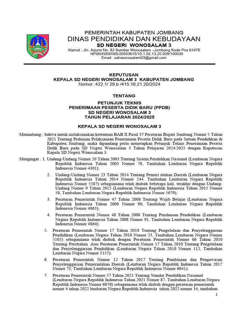 Juknis PPDB 2024-2025 WONOSALAM 3 Oke.... | PDF