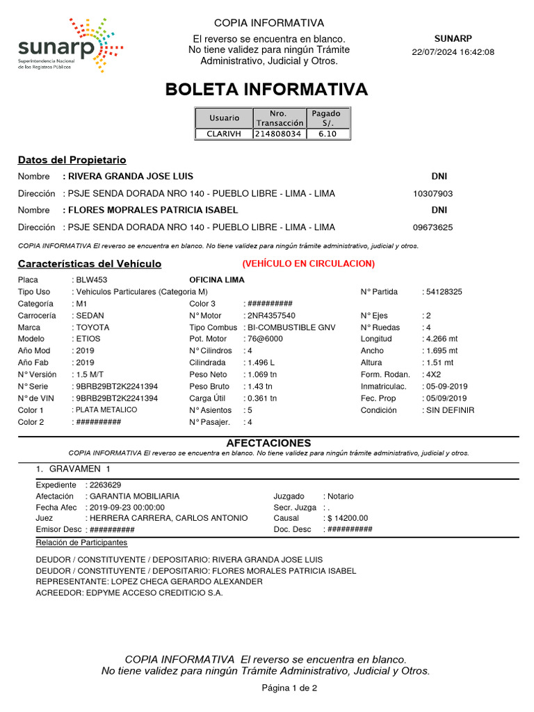 Boleta Informativa | PDF | Fabricantes de automóviles | Vehículos ...