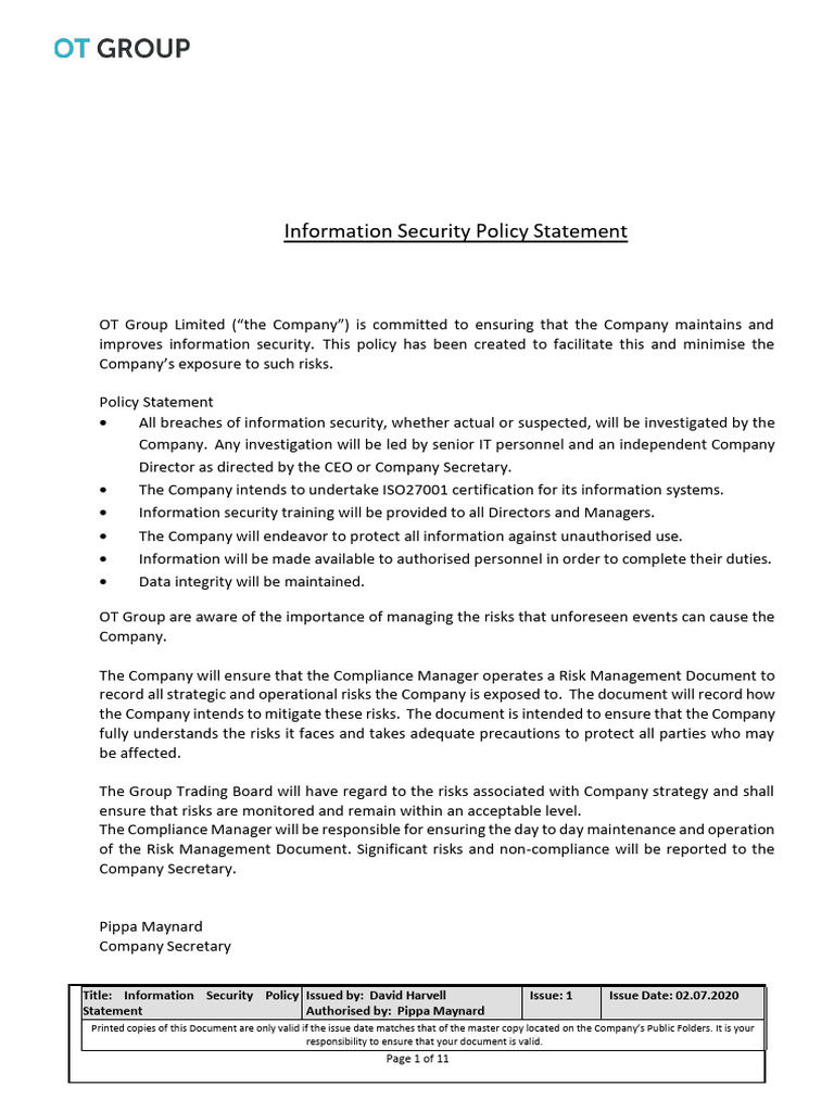 Information Security Policy Overview | PDF | Information Security ...