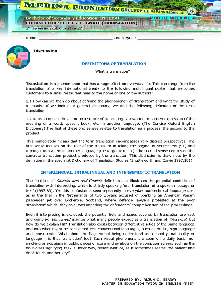 Module 1 4 in Elect 2 Cognate | PDF | Translations | Bible