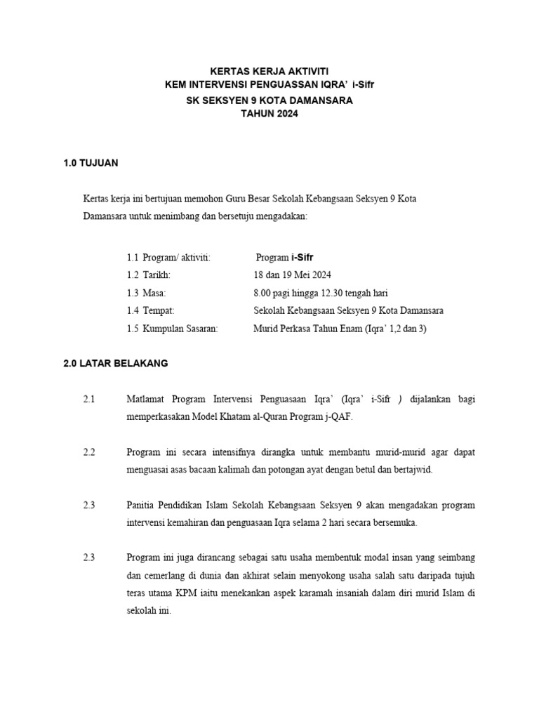 Kertas Kerja - Program Perkasa (I-Sifr) 2024 | PDF