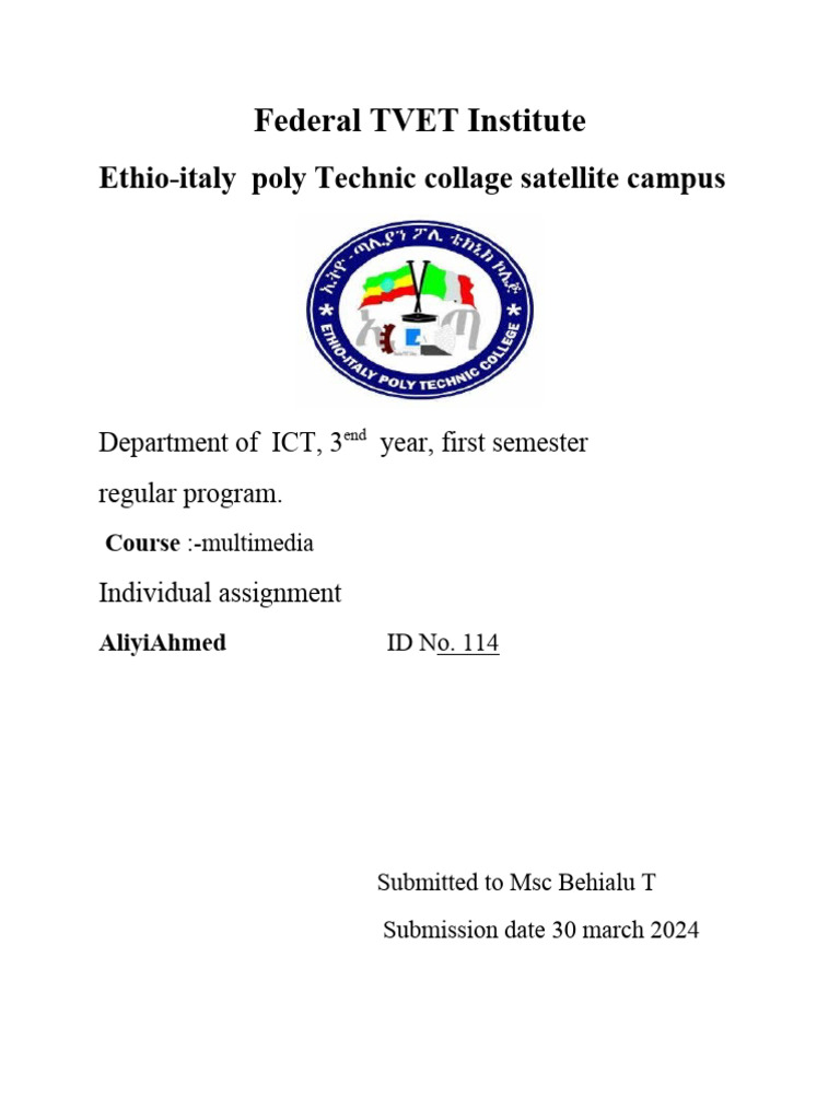 Federal TVET Institute: Ethio-Italy Poly Technic Collage Satellite ...