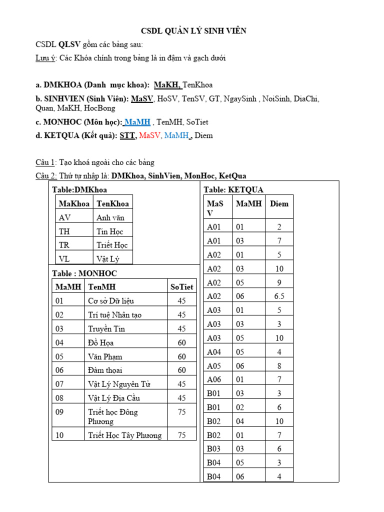 QLSV bài tập | PDF