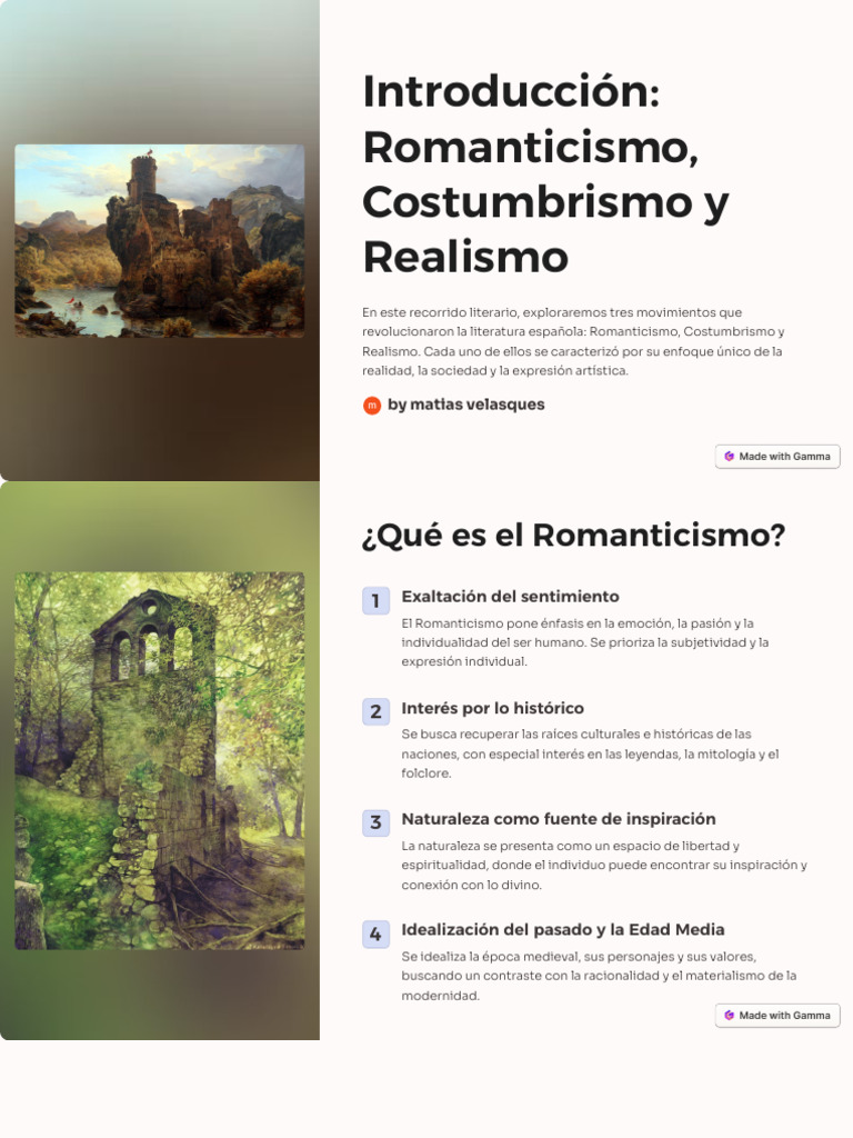 Introduccion Romanticismo Costumbrismo y Realismo | PDF | Realismo literario | Romanticismo