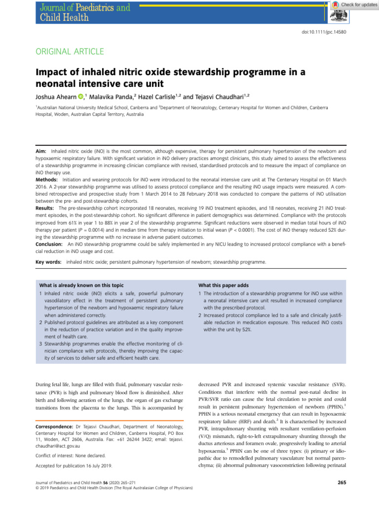 J Paediatrics Child Health - 2019 - Ahearn | PDF | Intensive Care Medicine | Neonatology