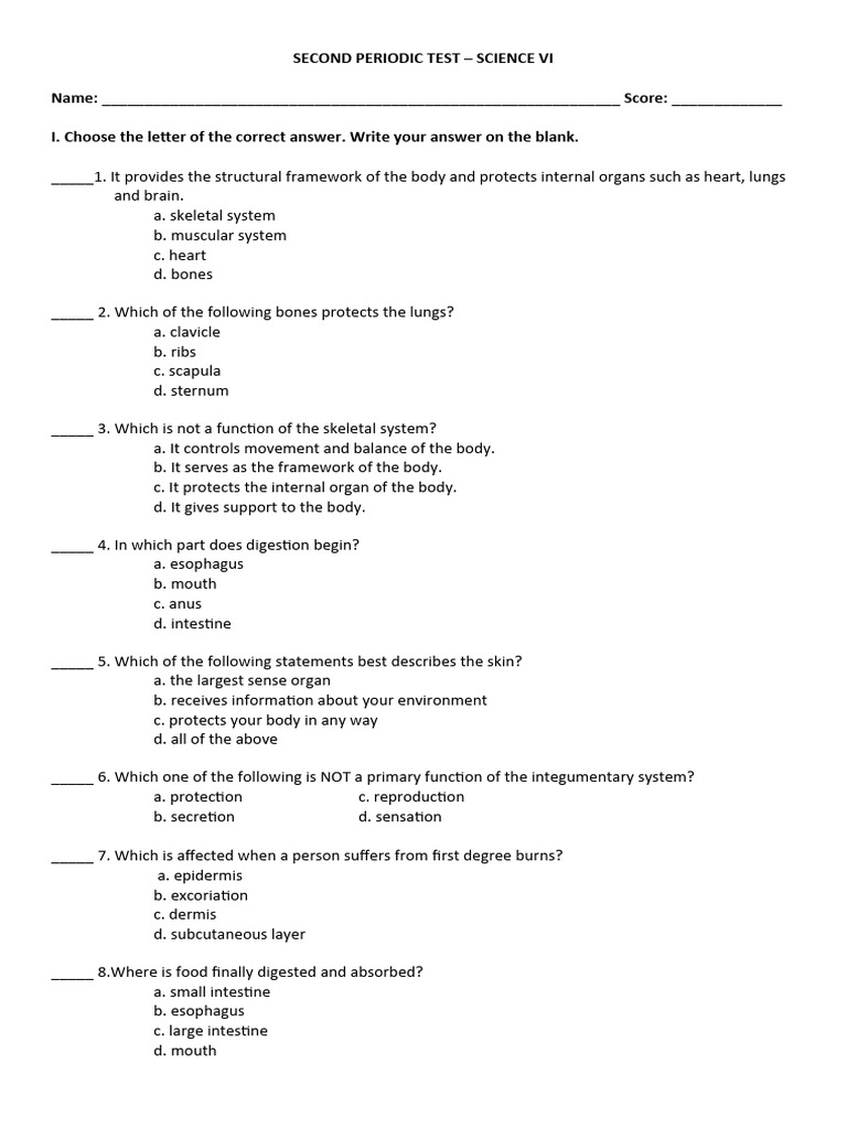 2nd Periodic Test Science Vi | PDF | Atrium (Heart) | Invertebrate