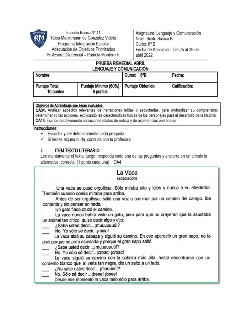 PBA REMEDIAL LENGUAJE 6ºb Solanch Orellana | PDF | el Monte Everest