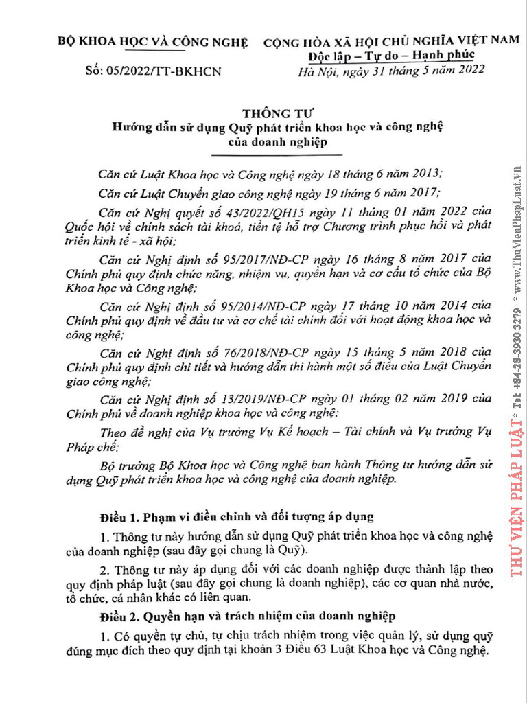 Thong Tu 05.2022 Dung Quy PT KHCN - Bo KHCN | PDF