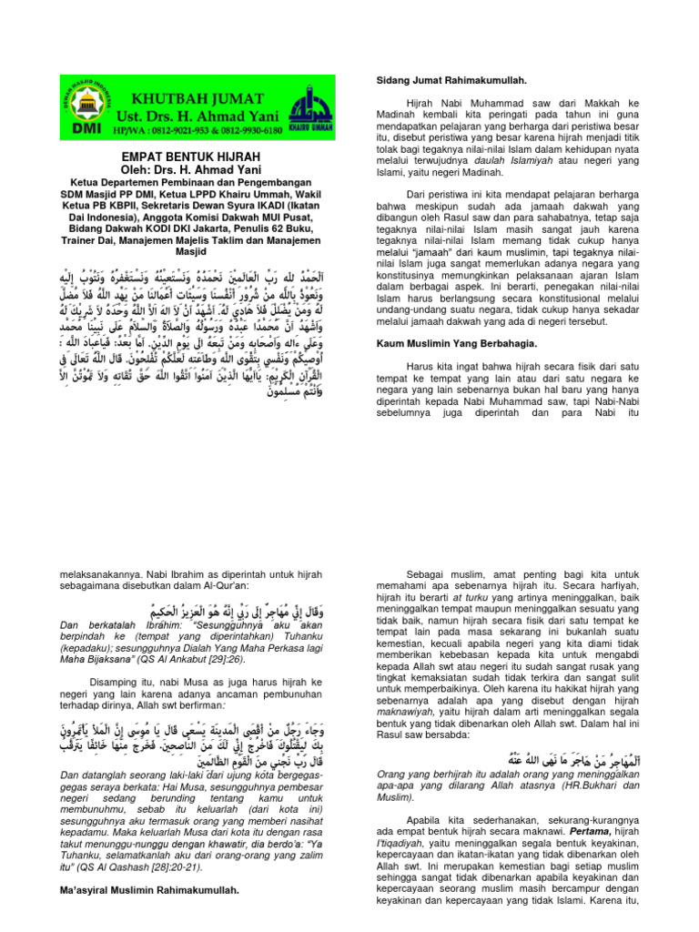 Khutbah 4 Bentuk Hijrah | PDF