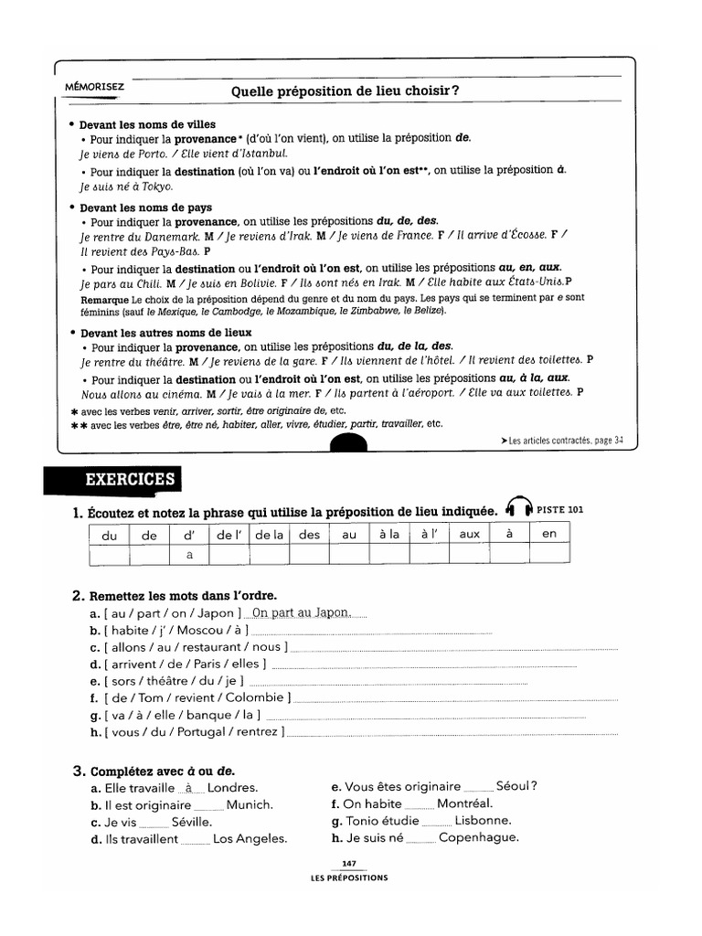 Prépositions - Villes, Pays, Lieux | PDF