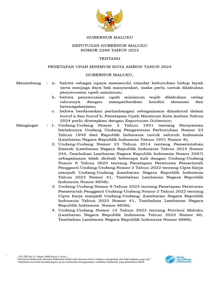 Penetapan Umk Ambon 2024 Sebesar Rp2 991 299 Pdf Pengelolaan