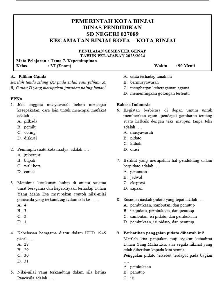 Soal Semester Genap Tema 7 Kelas VI | PDF