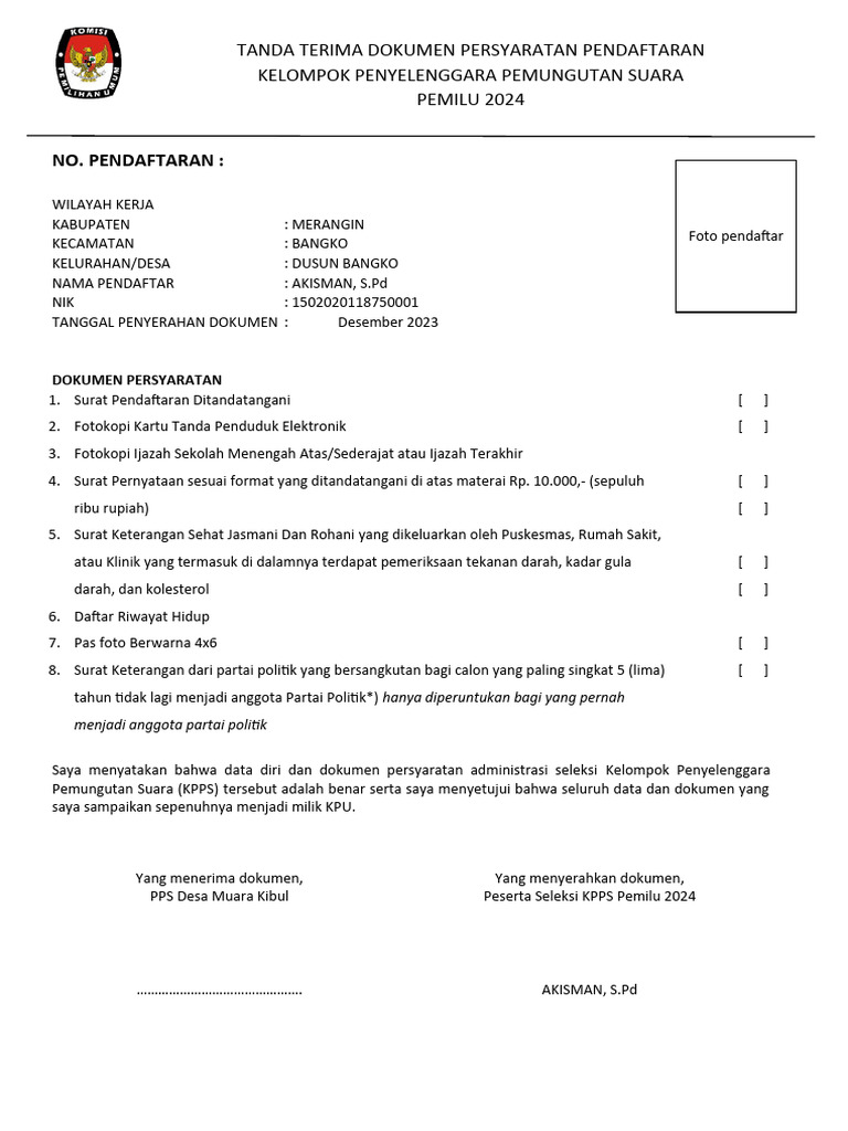Tanda Terima Berkas KPPS | PDF