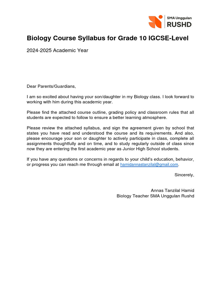 Grade 10 Biology Syllabus 2024-2025 | PDF | Reproduction | Genetics