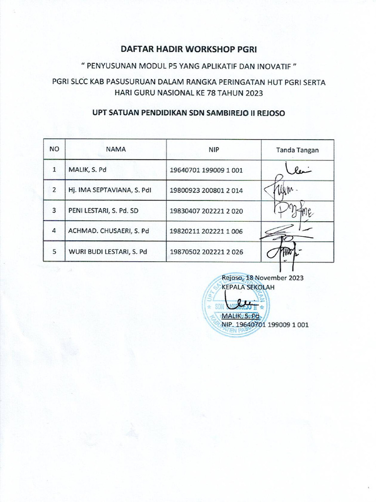 Daftar Hadir Workshop | PDF