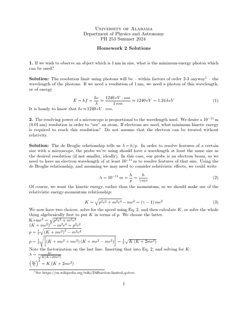 PH253 Summer24 HW2 Solution | PDF | Electronvolt | Electron