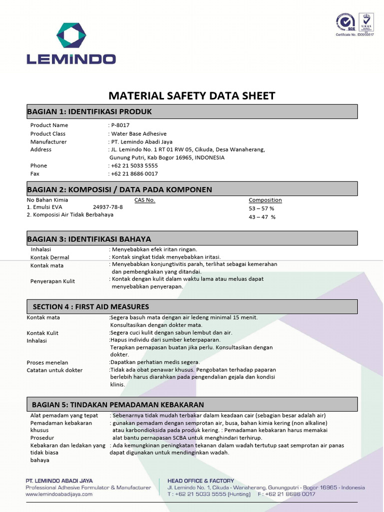 MSDS POLYGUM 8017-Indo | PDF