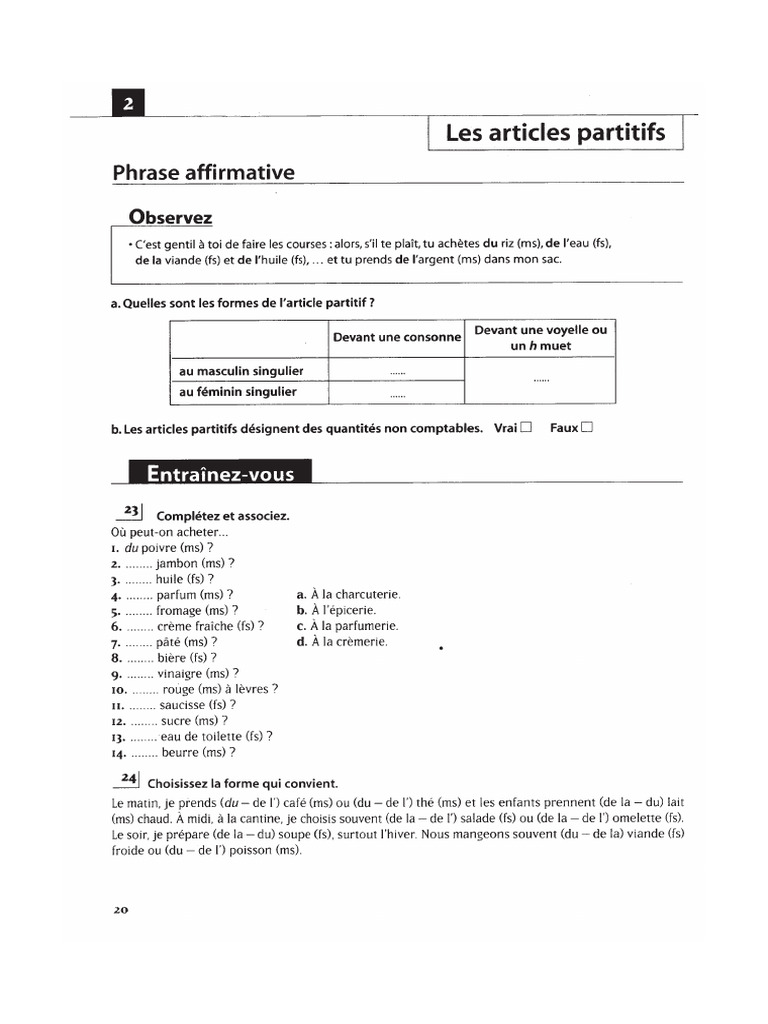 Articles Partitifs - A1 | PDF