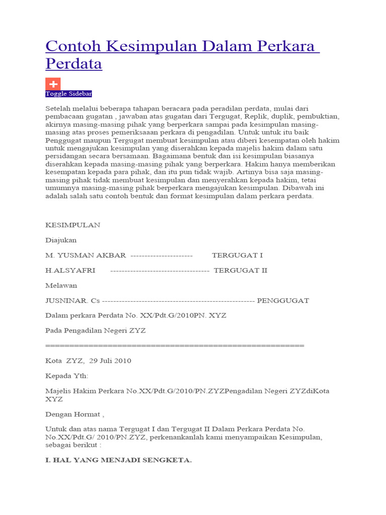 Contoh Kesimpulan Perkara Perdata | PDF | Hukum