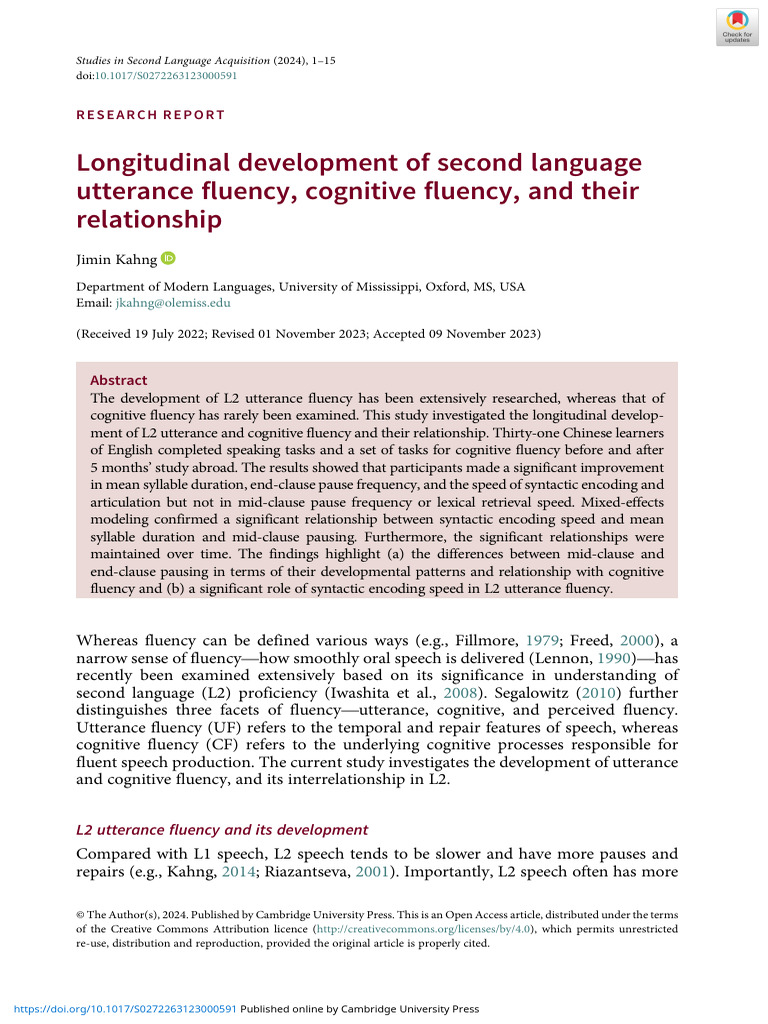 Longitudinal Development of Second Language Uttera | PDF | Fluency ...