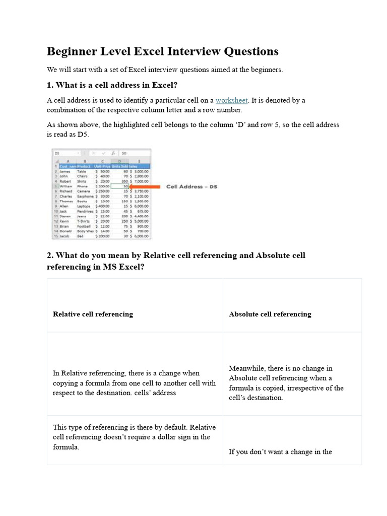 Beginner Level Excel Interview Questions | PDF | Software Engineering | Data Management