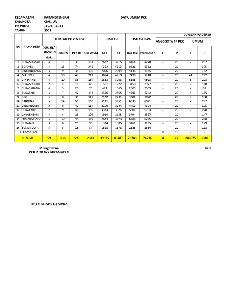 Data Umum PKK 2022 | PDF