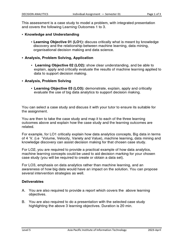 COMP60022 DECISION ANALYTICS Assignment-02-Sem01 Upload | PDF | Machine Learning | Analytics