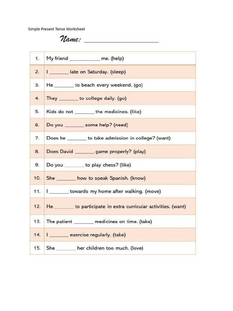 Simple Present Tense Worksheet | PDF