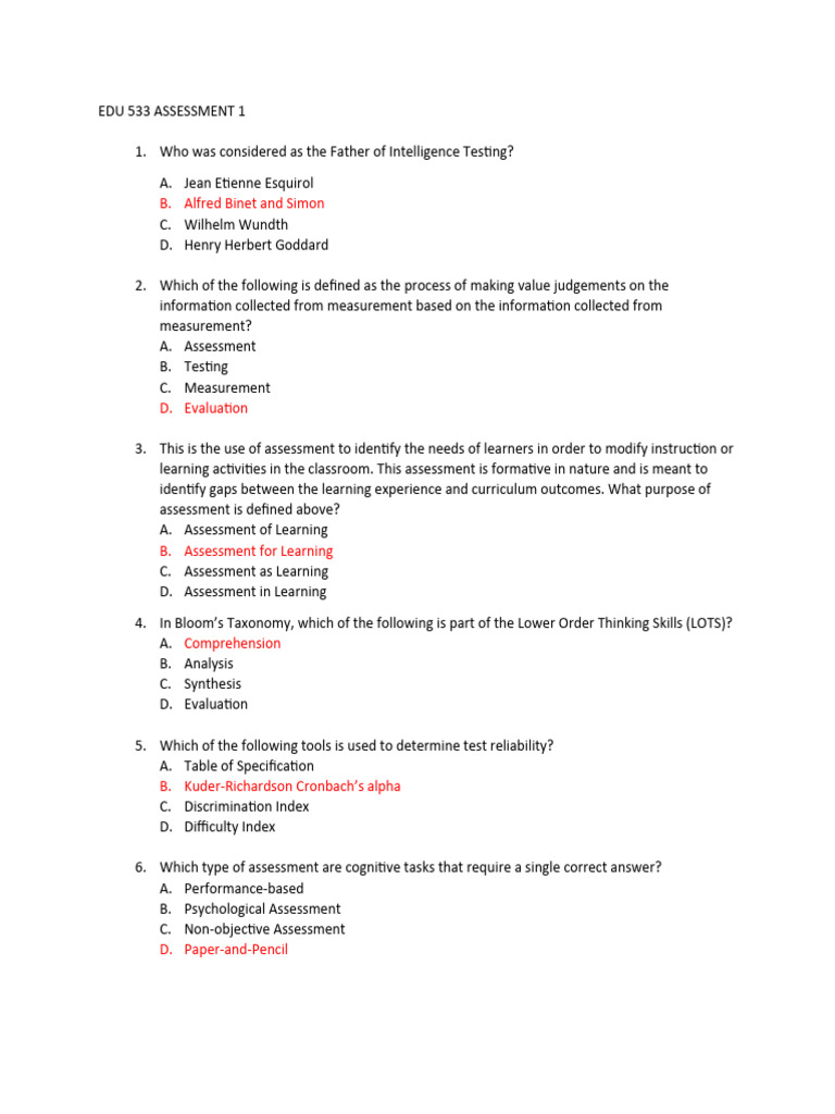 Edu 533 | PDF | Educational Assessment | Validity (Statistics)