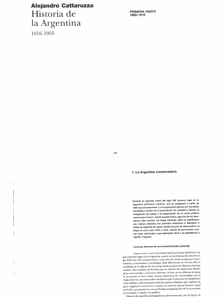 Cattaruzza, Alejandro. Historia de Argentina 1916 - 1950 | PDF