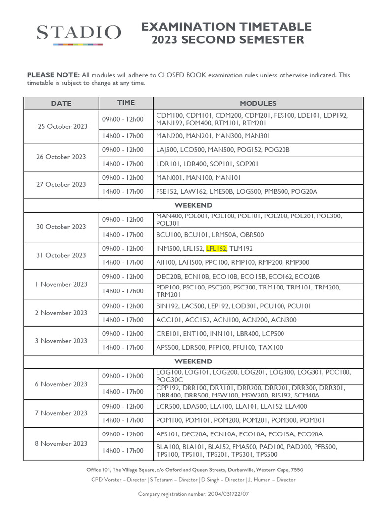 E1 STADIO DL EXAM TIMETABLE 2023 02 SA&NAM - FINAL (1) | PDF