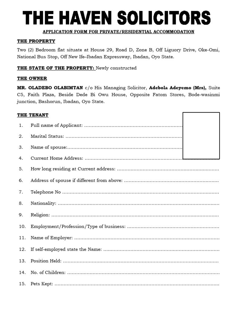 Application Form For - Oladebo Olabimtan House | PDF | Bathroom | Door