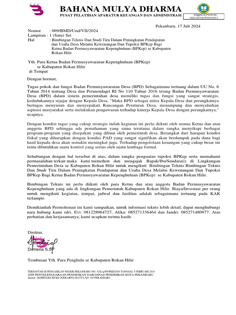 Proposal Bimtek & Studi Tiru Rev 2 BPKEP JULI 2024 Bali | PDF | Bisnis