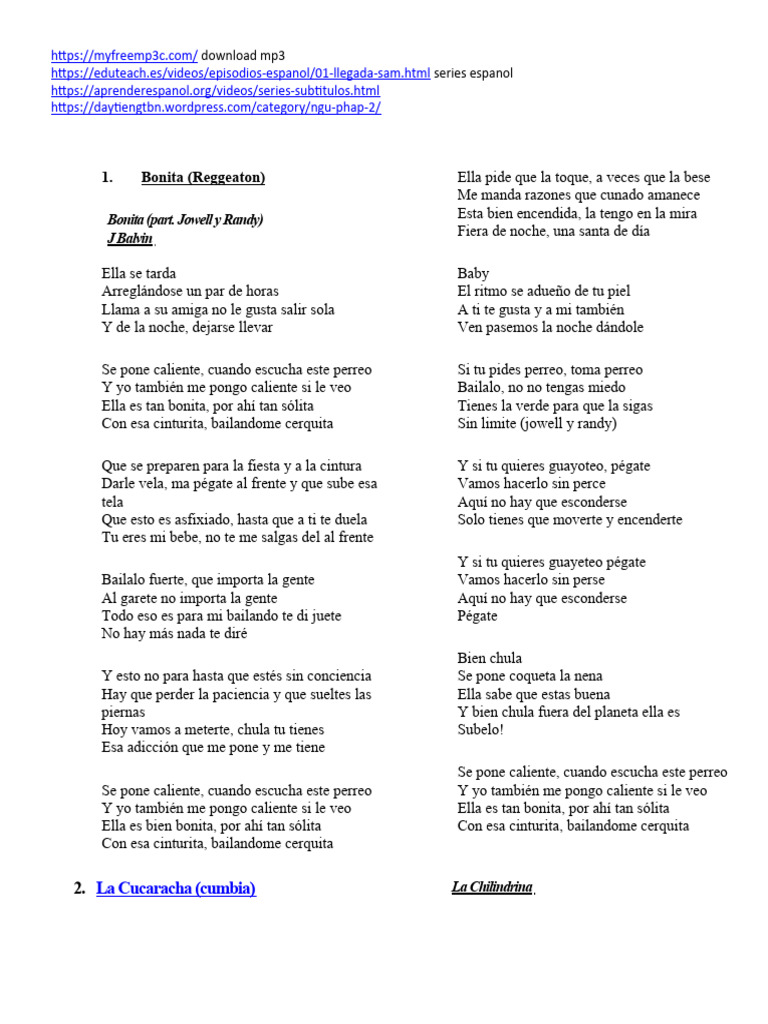 Letra Canciones Música | PDF | Poesía