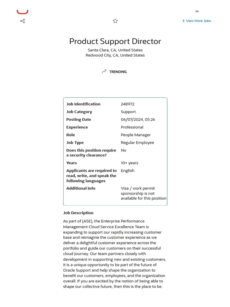 Product Support Director - Oracle Careers | PDF | Employment | Sick Leave