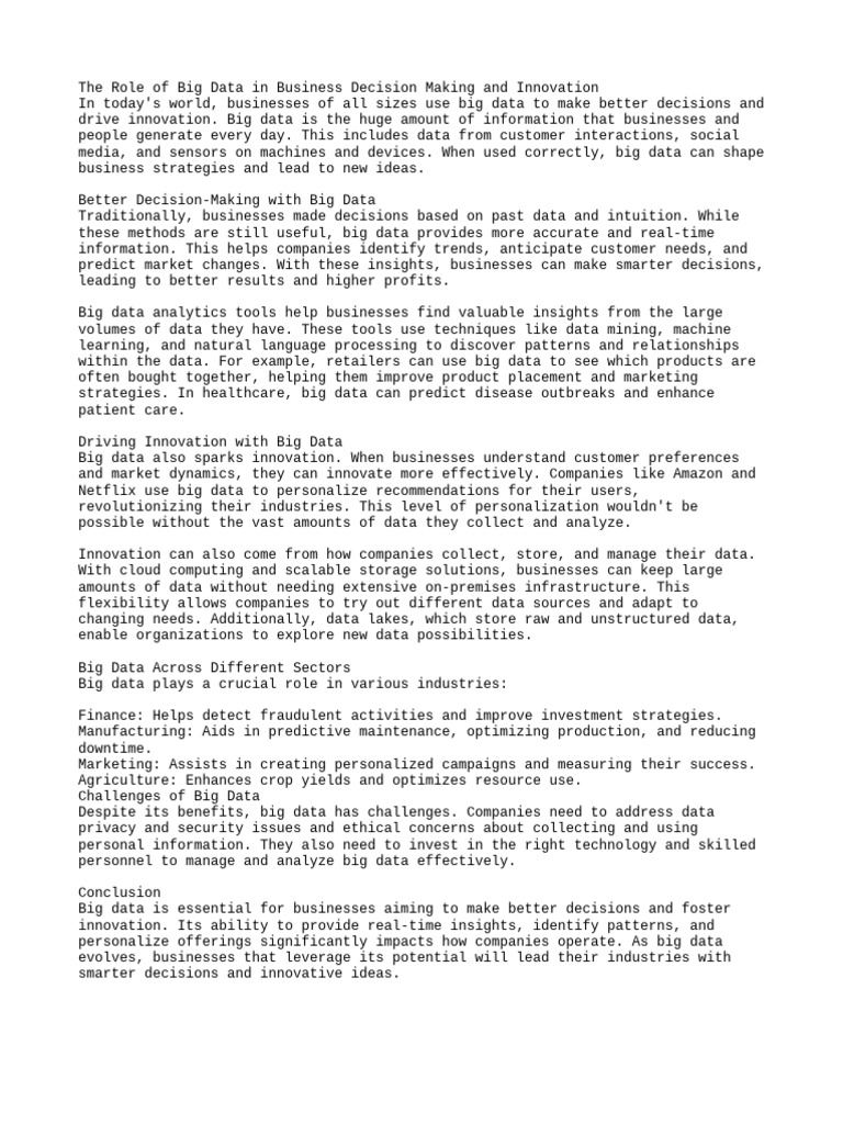 The Role of Big Data in Business de | PDF | Big Data | Data