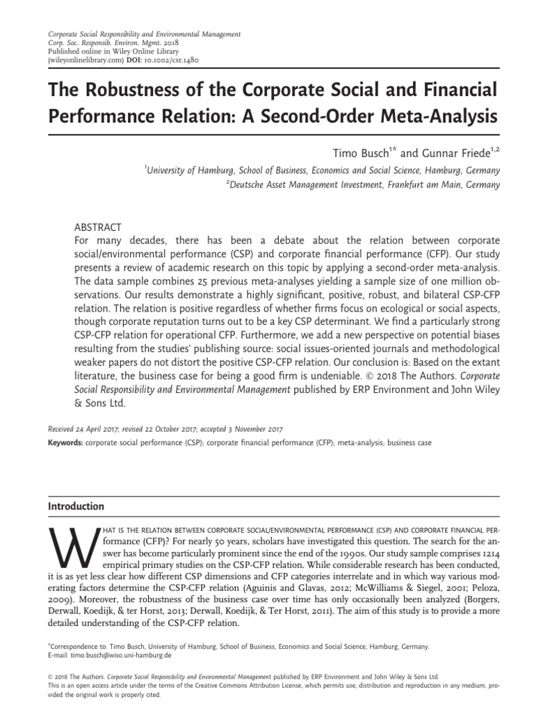 The Robustness of The Corporate Social and Financi | PDF | Meta Analysis | Effect Size