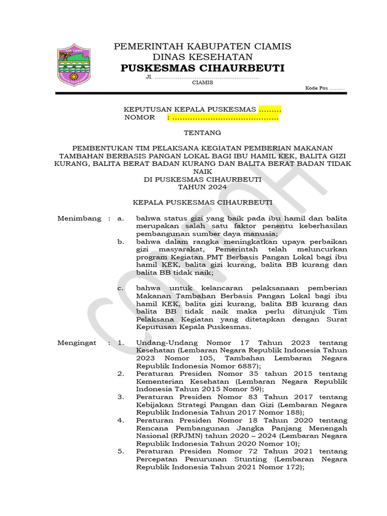 Contoh SK Tim PMT Lokal_V2 | PDF